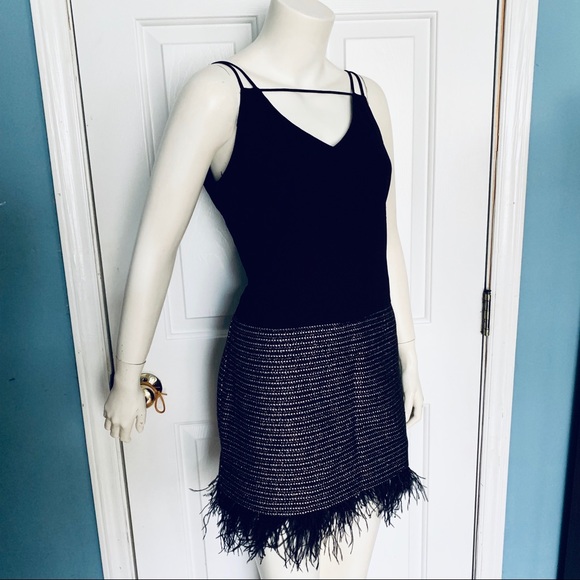 Greylin | Dresses | Greylin Black Czar Feather Trim Tweed Dress S ...